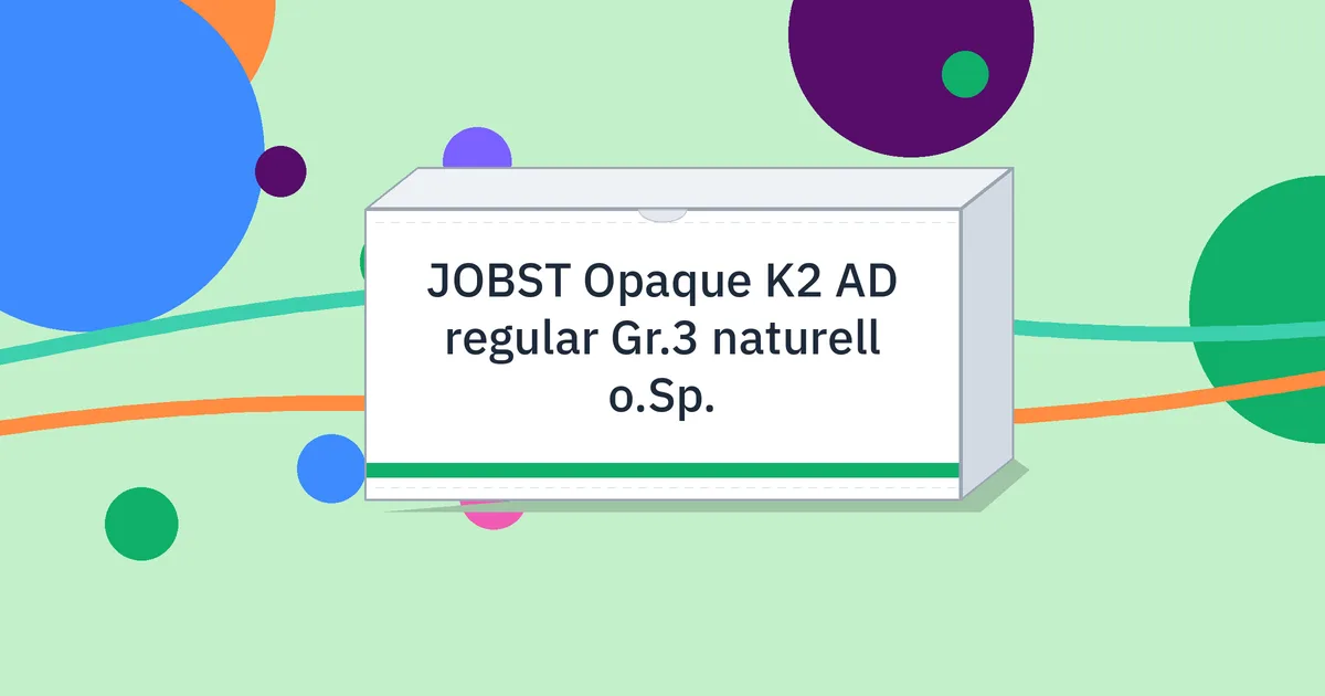 Symbolbild: Packung mit der Aufschrift JOBST Opaque K2 AD regular Gr.3 naturell o.Sp. (PZN 10722668) – Verfügbarkeit und Bezug in Apotheken in Frankfurt am Main
