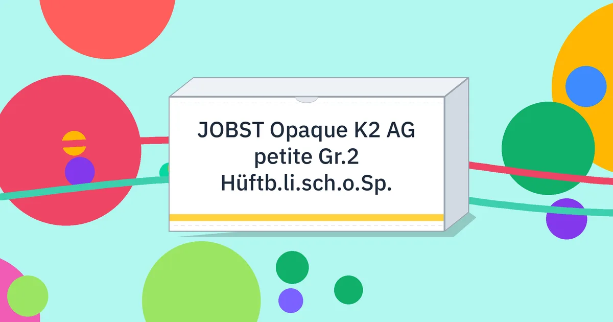 Symbolbild: Packung mit der Aufschrift JOBST Opaque K2 AG petite Gr.2 Hüftb.li.sch.o.Sp. (PZN 13114113) – Verfügbarkeit und Bezug in Apotheken in Frankfurt am Main