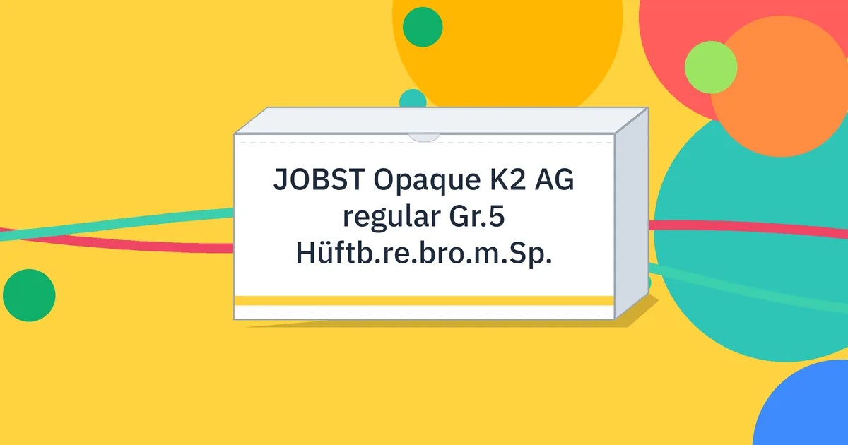 Symbolbild: Packung mit der Aufschrift JOBST Opaque K2 AG regular Gr.5 Hüftb.re.bro.m.Sp. (PZN 13117123) – Verfügbarkeit und Bezug in Apotheken in Frankfurt am Main