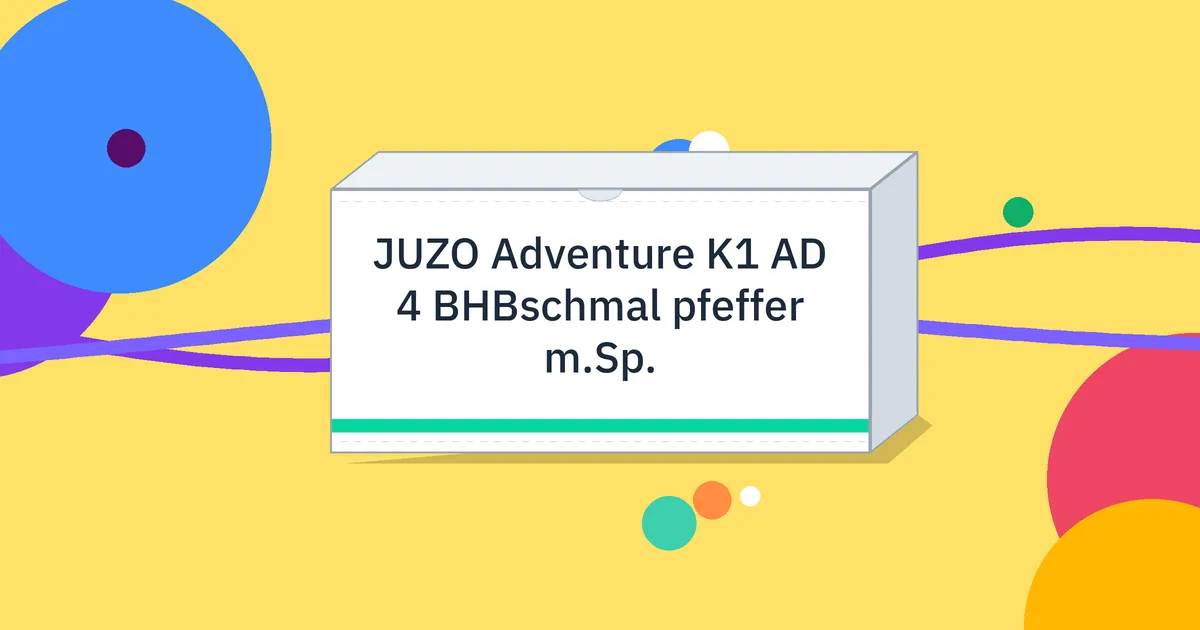 Symbolbild: Packung mit der Aufschrift JUZO Adventure K1 AD 4 BHBschmal pfeffer m.Sp. (PZN 15495734) – Verfügbarkeit und Bezug in Apotheken in Frankfurt am Main