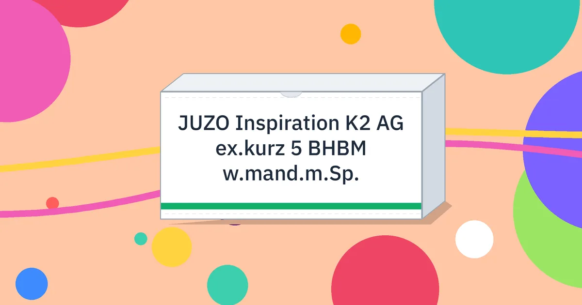 Symbolbild: Packung mit der Aufschrift JUZO Inspiration K2 AG ex.kurz 5 BHBM w.mand.m.Sp. (PZN 14884161) – Verfügbarkeit und Bezug in Apotheken in Frankfurt am Main