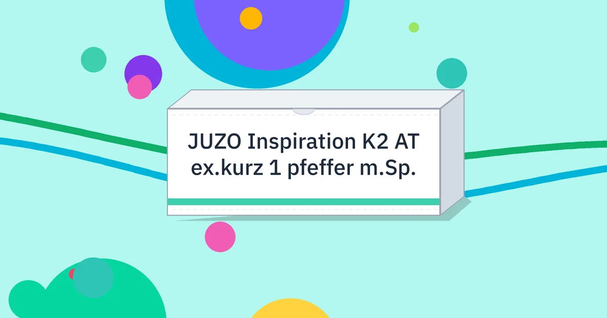 Symbolbild: Packung mit der Aufschrift JUZO Inspiration K2 AT ex.kurz 1 pfeffer m.Sp. (PZN 14952709) – Verfügbarkeit und Bezug in Apotheken in Frankfurt am Main