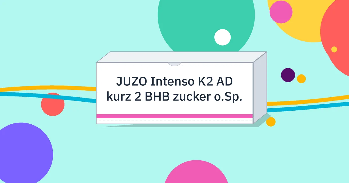 Symbolbild: Packung mit der Aufschrift JUZO Intenso K2 AD kurz 2 BHB zucker o.Sp. (PZN 18624770) – Verfügbarkeit und Bezug in Apotheken in Frankfurt am Main