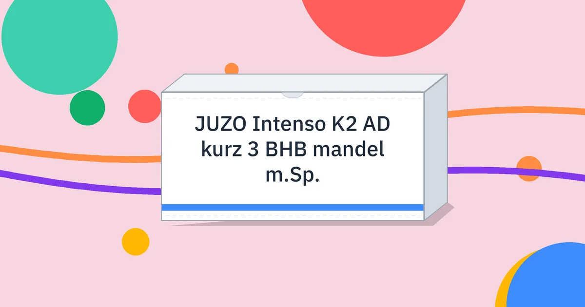 Symbolbild: Packung mit der Aufschrift JUZO Intenso K2 AD kurz 3 BHB mandel m.Sp. (PZN 18614613) – Verfügbarkeit und Bezug in Apotheken in Frankfurt am Main