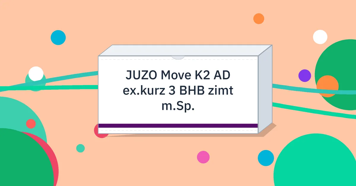 Symbolbild: Packung mit der Aufschrift JUZO Move K2 AD ex.kurz 3 BHB zimt m.Sp. (PZN 18510279) – Verfügbarkeit und Bezug in Apotheken in Frankfurt am Main