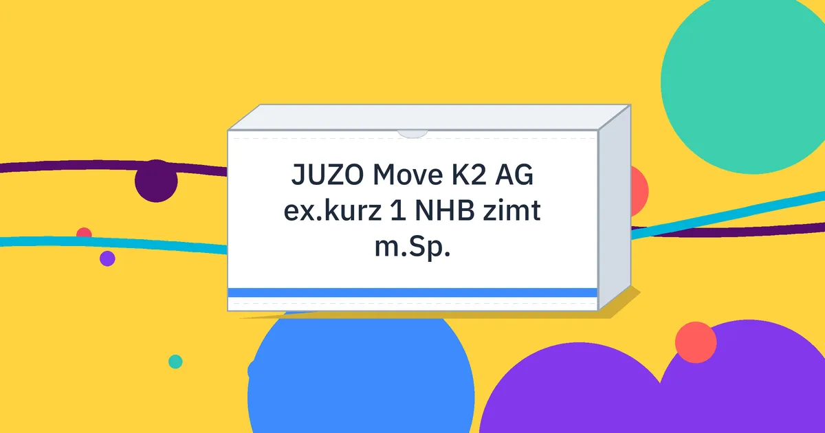 Symbolbild: Packung mit der Aufschrift JUZO Move K2 AG ex.kurz 1 NHB zimt m.Sp. (PZN 18531614) – Verfügbarkeit und Bezug in Apotheken in Frankfurt am Main