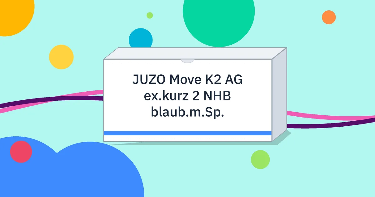 Symbolbild: Packung mit der Aufschrift JUZO Move K2 AG ex.kurz 2 NHB blaub.m.Sp. (PZN 18563206) – Verfügbarkeit und Bezug in Apotheken in Frankfurt am Main