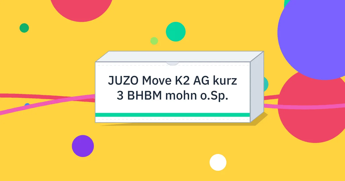 Symbolbild: Packung mit der Aufschrift JUZO Move K2 AG kurz 3 BHBM mohn o.Sp. (PZN 18562164) – Verfügbarkeit und Bezug in Apotheken in Frankfurt am Main
