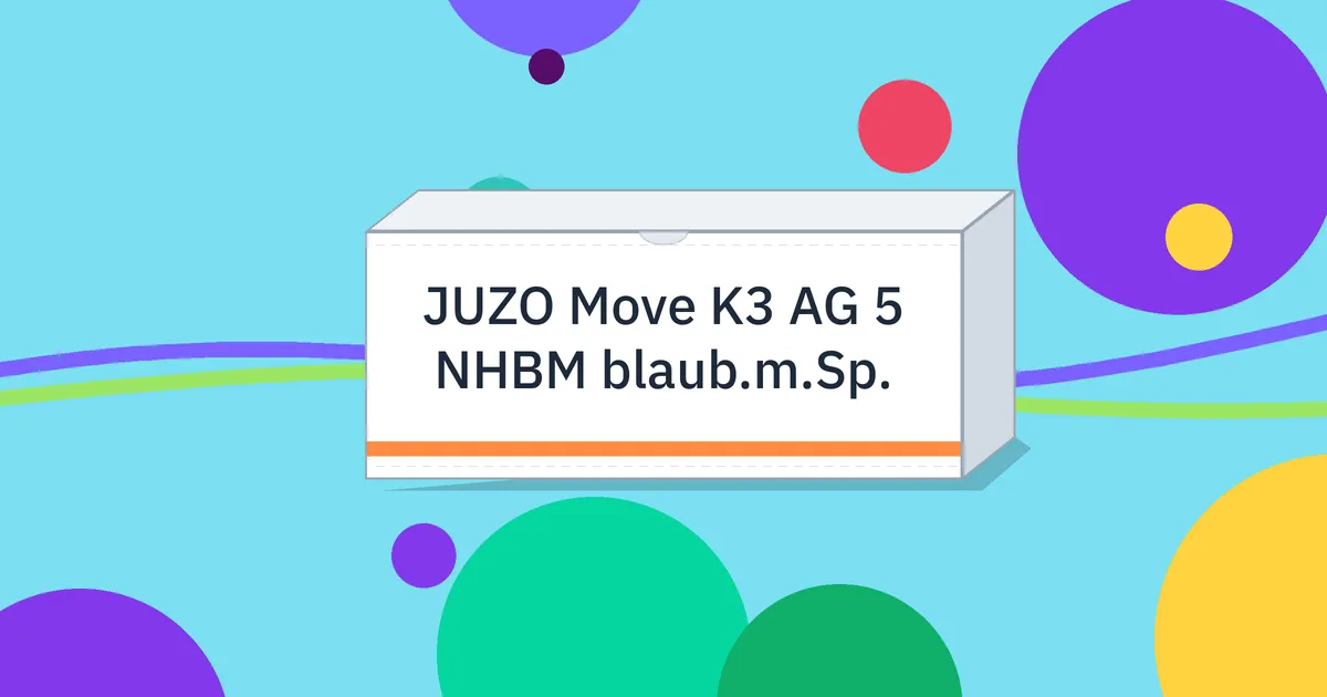 Symbolbild: Packung mit der Aufschrift JUZO Move K3 AG 5 NHBM blaub.m.Sp. (PZN 18586578) – Verfügbarkeit und Bezug in Apotheken in Frankfurt am Main