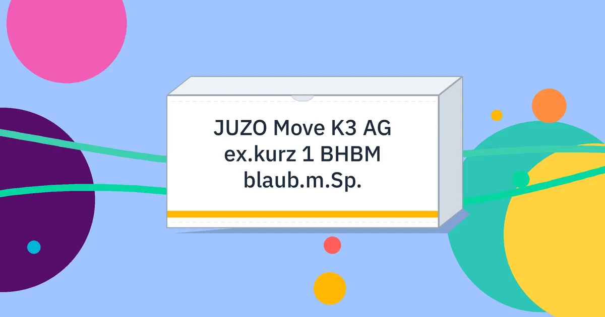 Symbolbild: Packung mit der Aufschrift JUZO Move K3 AG ex.kurz 1 BHBM blaub.m.Sp. (PZN 18595790) – Verfügbarkeit und Bezug in Apotheken in Frankfurt am Main