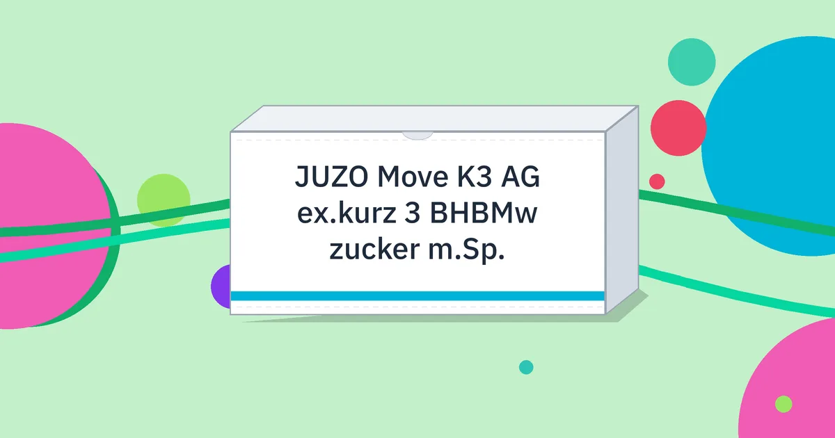 Symbolbild: Packung mit der Aufschrift JUZO Move K3 AG ex.kurz 3 BHBMw zucker m.Sp. (PZN 18584125) – Verfügbarkeit und Bezug in Apotheken in Frankfurt am Main