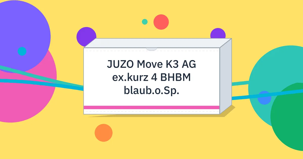 Symbolbild: Packung mit der Aufschrift JUZO Move K3 AG ex.kurz 4 BHBM blaub.o.Sp. (PZN 18597808) – Verfügbarkeit und Bezug in Apotheken in Frankfurt am Main