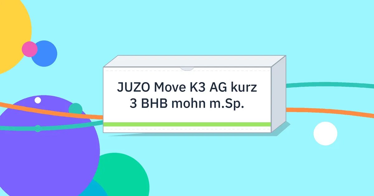 Symbolbild: Packung mit der Aufschrift JUZO Move K3 AG kurz 3 BHB mohn m.Sp. (PZN 18591473) – Verfügbarkeit und Bezug in Apotheken in Frankfurt am Main