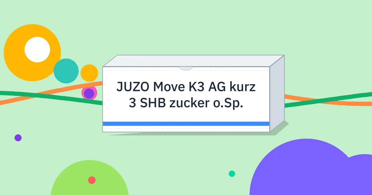 Symbolbild: Packung mit der Aufschrift JUZO Move K3 AG kurz 3 SHB zucker o.Sp. (PZN 18581279) – Verfügbarkeit und Bezug in Apotheken in Frankfurt am Main