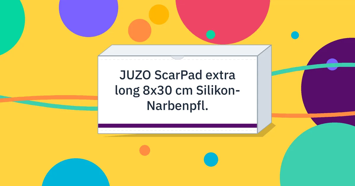 Symbolbild: Packung mit der Aufschrift JUZO ScarPad extra long 8x30 cm Silikon-Narbenpfl. (PZN 20292996) – Verfügbarkeit und Bezug in Apotheken in Frankfurt am Main