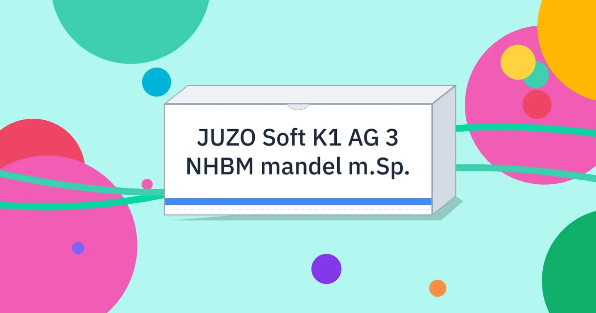 Symbolbild: Packung mit der Aufschrift JUZO Soft K1 AG 3 NHBM mandel m.Sp. (PZN 15015421) – Verfügbarkeit und Bezug in Apotheken in Frankfurt am Main