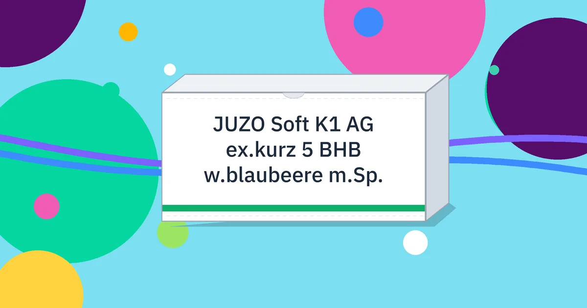 Symbolbild: Packung mit der Aufschrift JUZO Soft K1 AG ex.kurz 5 BHB w.blaubeere m.Sp. (PZN 14839551) – Verfügbarkeit und Bezug in Apotheken in Frankfurt am Main