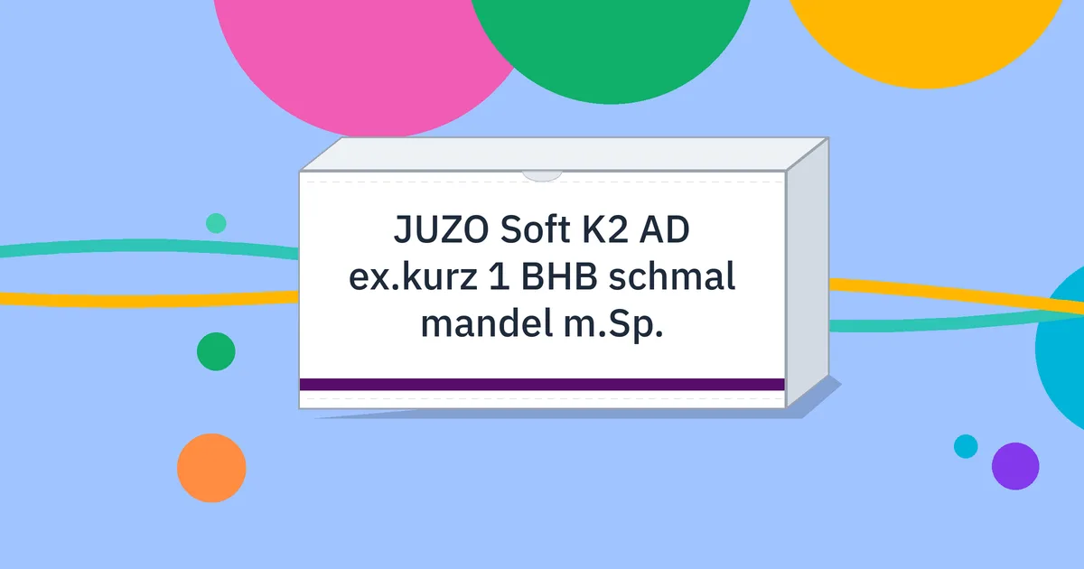 Symbolbild: Packung mit der Aufschrift JUZO Soft K2 AD ex.kurz 1 BHB schmal mandel m.Sp. (PZN 15466543) – Verfügbarkeit und Bezug in Apotheken in Frankfurt am Main