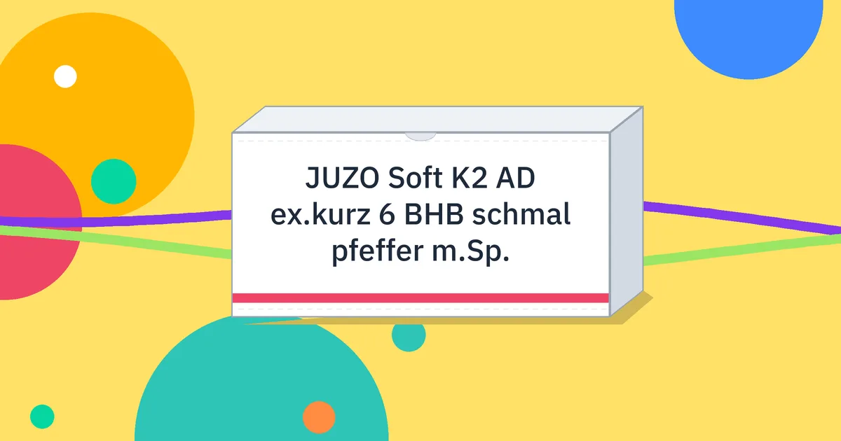 Symbolbild: Packung mit der Aufschrift JUZO Soft K2 AD ex.kurz 6 BHB schmal pfeffer m.Sp. (PZN 15466230) – Verfügbarkeit und Bezug in Apotheken in Frankfurt am Main