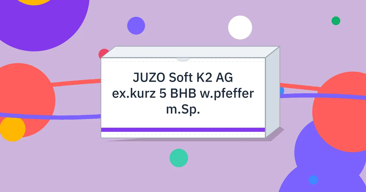 Symbolbild: Packung mit der Aufschrift JUZO Soft K2 AG ex.kurz 5 BHB w.pfeffer m.Sp. (PZN 14843216) – Verfügbarkeit und Bezug in Apotheken in Frankfurt am Main