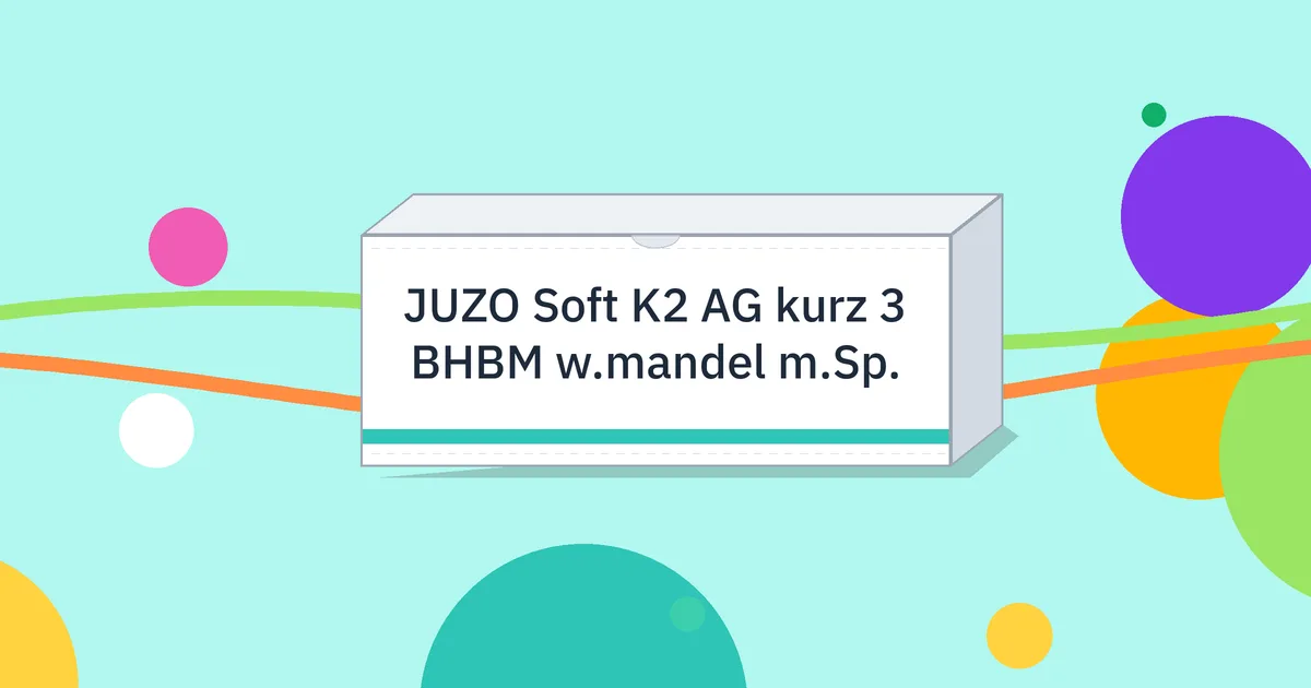Symbolbild: Packung mit der Aufschrift JUZO Soft K2 AG kurz 3 BHBM w.mandel m.Sp. (PZN 14867688) – Verfügbarkeit und Bezug in Apotheken in Frankfurt am Main