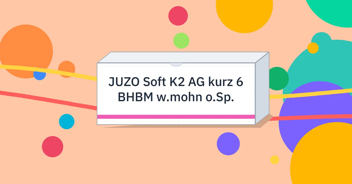 Symbolbild: Packung mit der Aufschrift JUZO Soft K2 AG kurz 6 BHBM w.mohn o.Sp. (PZN 14869776) – Verfügbarkeit und Bezug in Apotheken in Frankfurt am Main