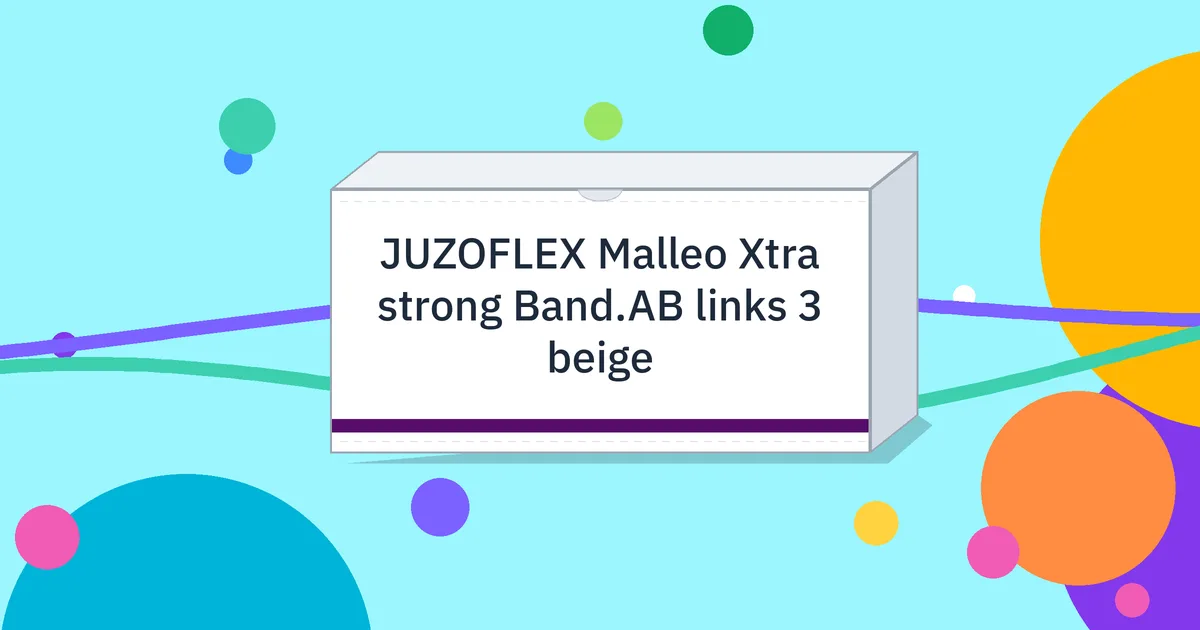 Symbolbild: Packung mit der Aufschrift JUZOFLEX Malleo Xtra strong Band.AB links 3 beige (PZN 16634764) – Verfügbarkeit und Bezug in Apotheken in Frankfurt am Main