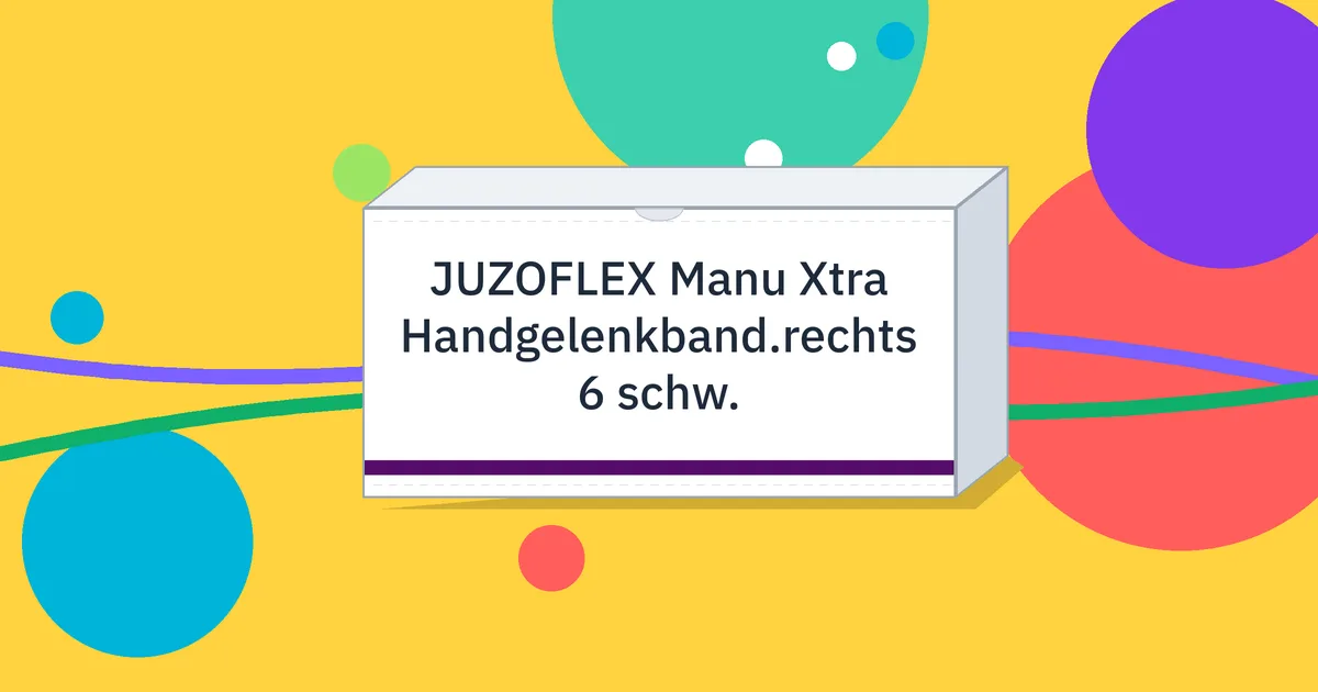 Symbolbild: Packung mit der Aufschrift JUZOFLEX Manu Xtra Handgelenkband.rechts 6 schw. (PZN 16635427) – Verfügbarkeit und Bezug in Apotheken in Frankfurt am Main