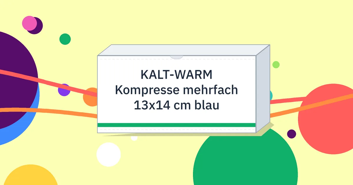 Symbolbild: Packung mit der Aufschrift KALT-WARM Kompresse mehrfach 13x14 cm blau (PZN 00944824) – Verfügbarkeit und Bezug in Apotheken in Frankfurt am Main