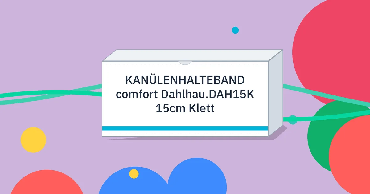 Symbolbild: Packung mit der Aufschrift KANÜLENHALTEBAND comfort Dahlhau.DAH15K 15cm Klett (PZN 08883418) – Verfügbarkeit und Bezug in Apotheken in Frankfurt am Main