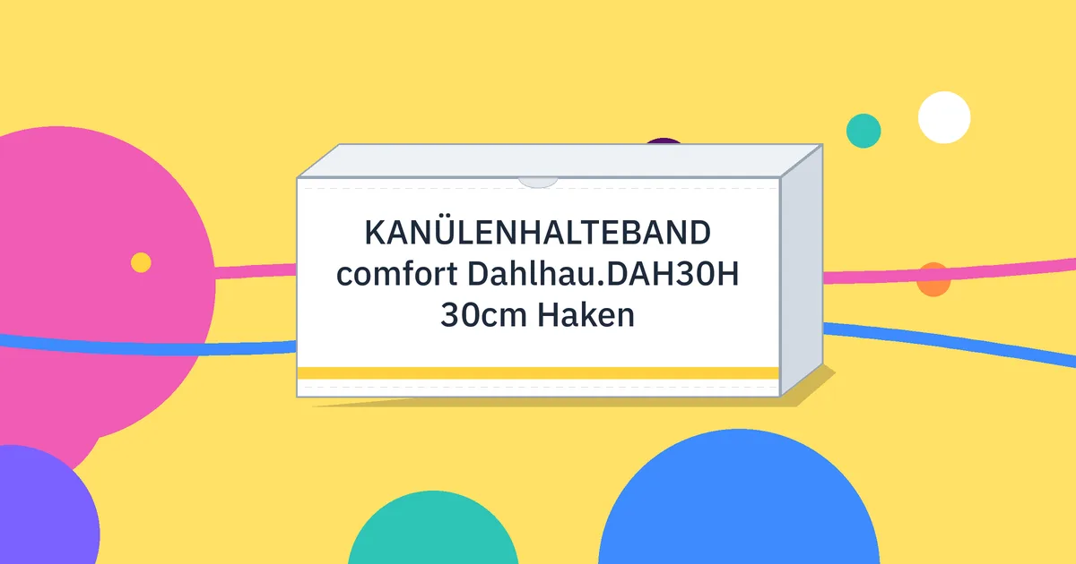 Symbolbild: Packung mit der Aufschrift KANÜLENHALTEBAND comfort Dahlhau.DAH30H 30cm Haken (PZN 16765578) – Verfügbarkeit und Bezug in Apotheken in Frankfurt am Main