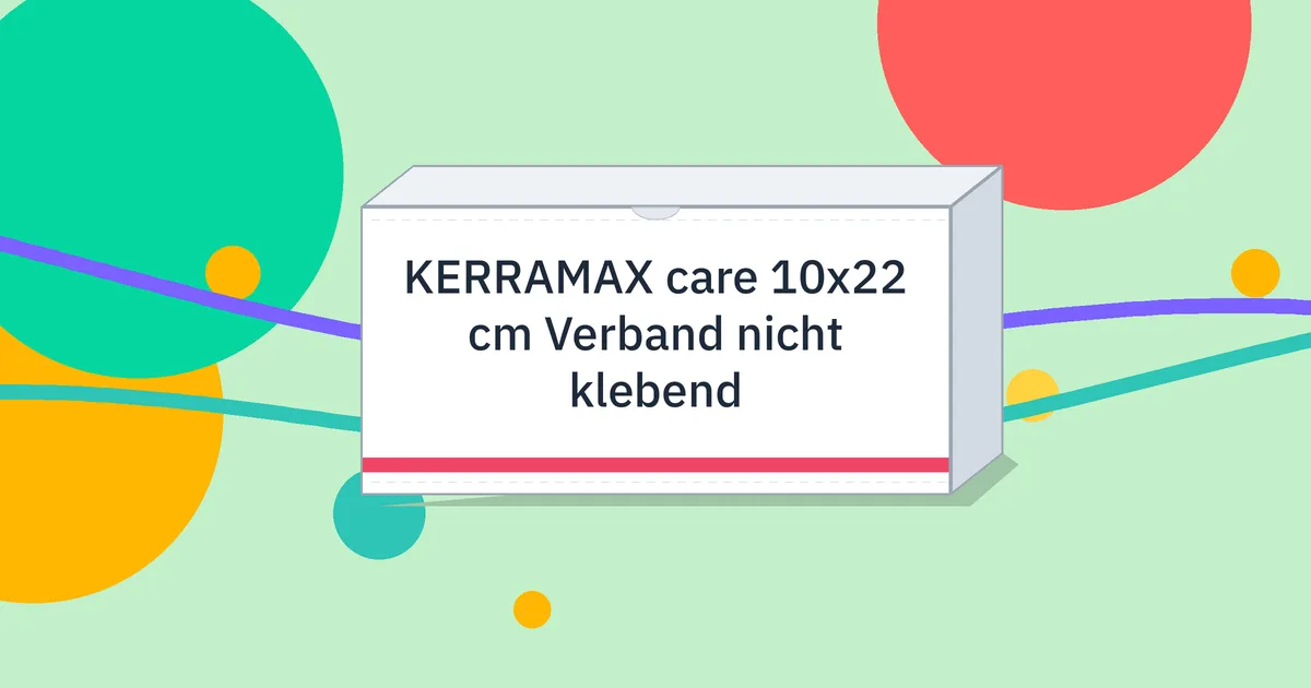Symbolbild: Packung mit der Aufschrift KERRAMAX care 10x22 cm Verband nicht klebend (PZN 14201328) – Verfügbarkeit und Bezug in Apotheken in Frankfurt am Main