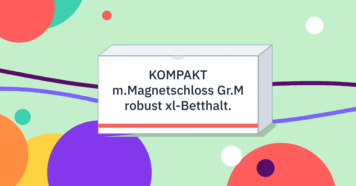 Symbolbild: Packung mit der Aufschrift KOMPAKT m.Magnetschloss Gr.M robust xl-Betthalt. (PZN 11574299) – Verfügbarkeit und Bezug in Apotheken in Frankfurt am Main