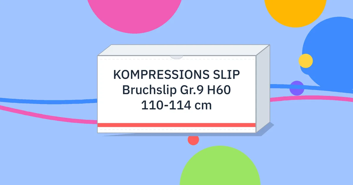 Symbolbild: Packung mit der Aufschrift KOMPRESSIONS SLIP Bruchslip Gr.9 H60 110-114 cm (PZN 07002373) – Verfügbarkeit und Bezug in Apotheken in Frankfurt am Main