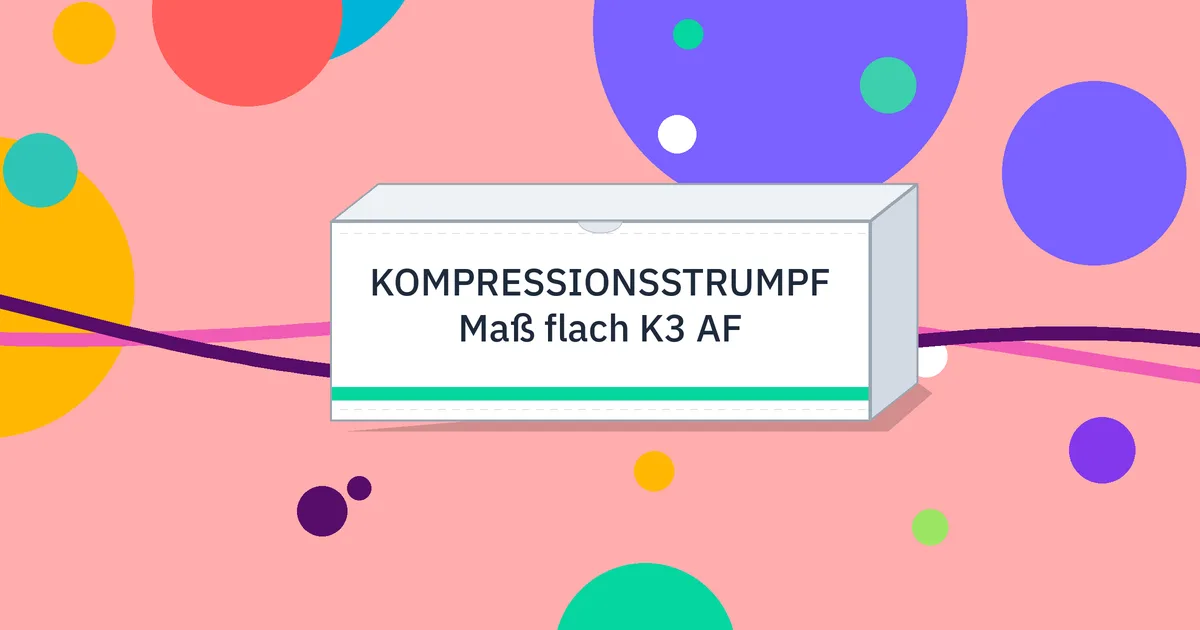 Symbolbild: Packung mit der Aufschrift KOMPRESSIONSSTRUMPF Maß flach K3 AF (PZN 16745251) – Verfügbarkeit und Bezug in Apotheken in Frankfurt am Main