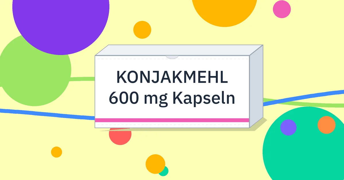 Symbolbild: Packung mit der Aufschrift KONJAKMEHL 600 mg Kapseln (PZN 01998785) – Verfügbarkeit und Bezug in Apotheken in Frankfurt am Main
