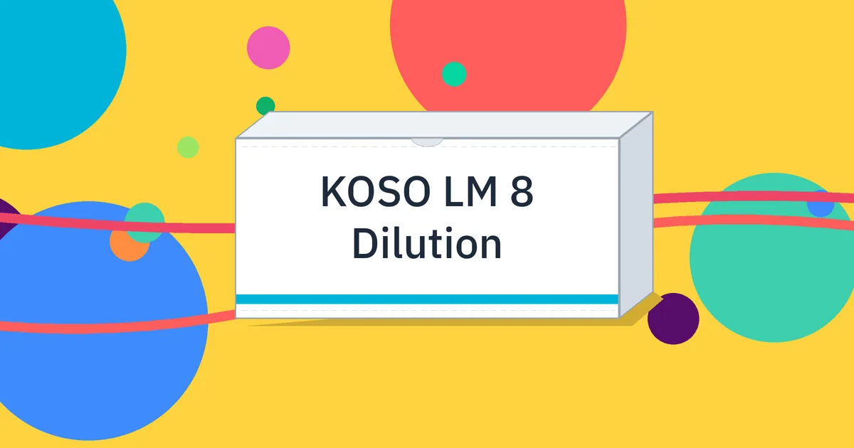 Symbolbild: Packung mit der Aufschrift KOSO LM 8 Dilution (PZN 13519821) – Verfügbarkeit und Bezug in Apotheken in Frankfurt am Main
