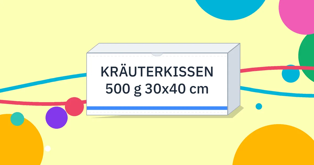 Symbolbild: Packung mit der Aufschrift KRÄUTERKISSEN 500 g 30x40 cm (PZN 07281769) – Verfügbarkeit und Bezug in Apotheken in Frankfurt am Main