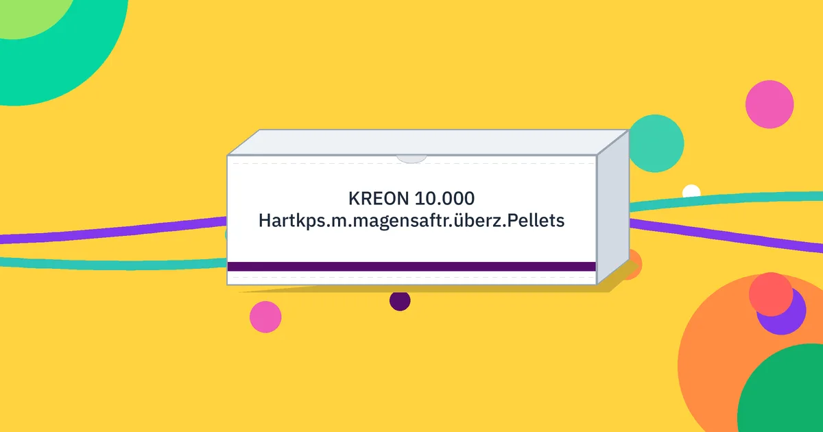 Symbolbild: Packung mit der Aufschrift KREON 10.000 Hartkps.m.magensaftr.überz.Pellets (PZN 07202913) – Verfügbarkeit und Bezug in Apotheken in Frankfurt am Main