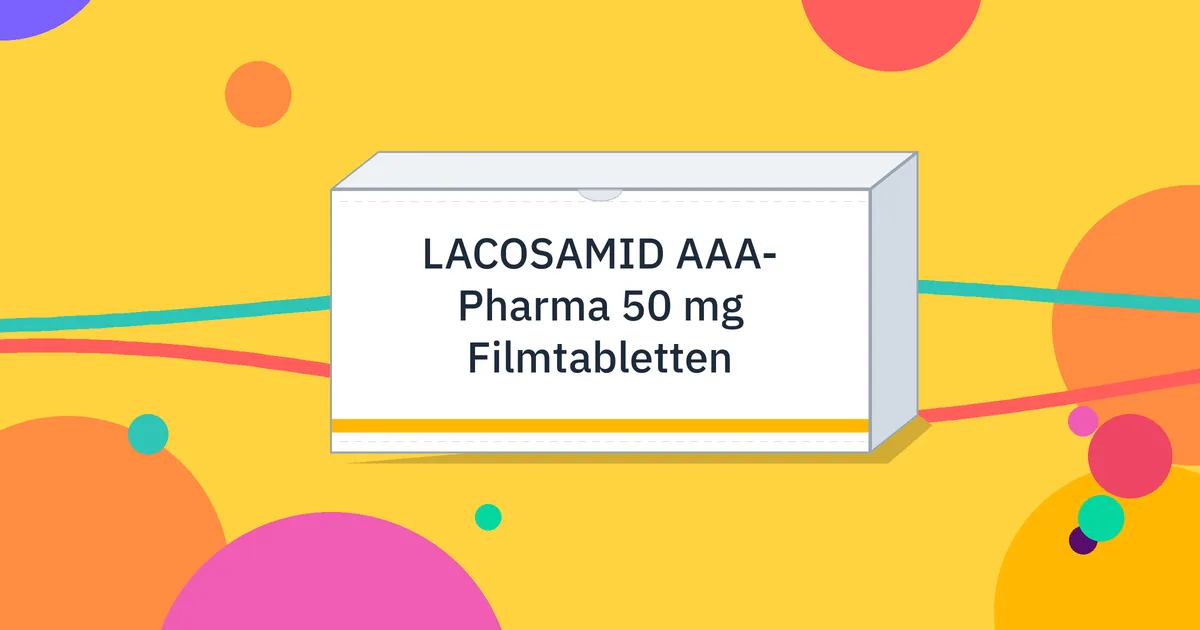 Symbolbild: Packung mit der Aufschrift LACOSAMID AAA-Pharma 50 mg Filmtabletten (PZN 17593814) – Verfügbarkeit und Bezug in Apotheken in Frankfurt am Main