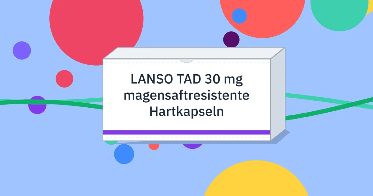 Symbolbild: Packung mit der Aufschrift LANSO TAD 30 mg magensaftresistente Hartkapseln (PZN 03737416) – Verfügbarkeit und Bezug in Apotheken in Frankfurt am Main