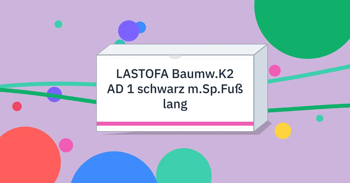 Symbolbild: Packung mit der Aufschrift LASTOFA Baumw.K2 AD 1 schwarz m.Sp.Fuß lang (PZN 01943844) – Verfügbarkeit und Bezug in Apotheken in Frankfurt am Main