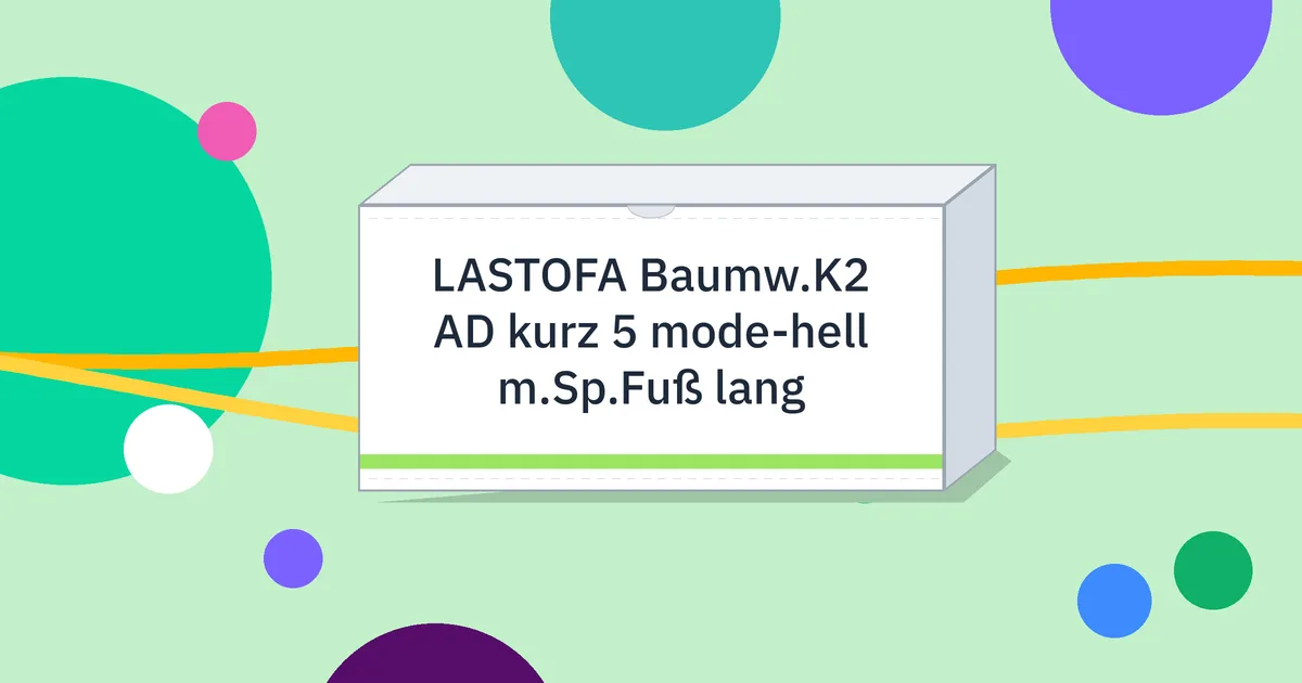Symbolbild: Packung mit der Aufschrift LASTOFA Baumw.K2 AD kurz 5 mode-hell m.Sp.Fuß lang (PZN 01945197) – Verfügbarkeit und Bezug in Apotheken in Frankfurt am Main
