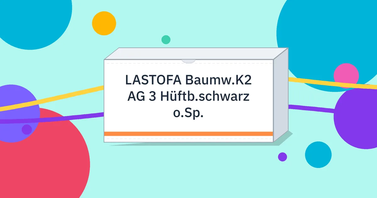 Symbolbild: Packung mit der Aufschrift LASTOFA Baumw.K2 AG 3 Hüftb.schwarz o.Sp. (PZN 01949864) – Verfügbarkeit und Bezug in Apotheken in Frankfurt am Main