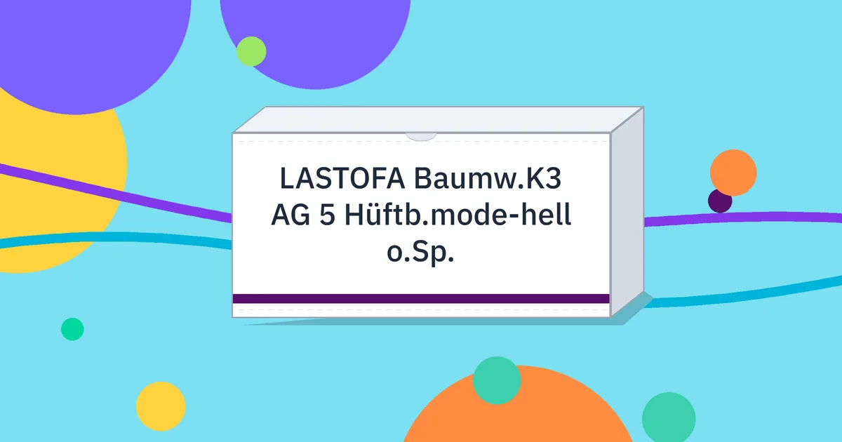 Symbolbild: Packung mit der Aufschrift LASTOFA Baumw.K3 AG 5 Hüftb.mode-hell o.Sp. (PZN 01957326) – Verfügbarkeit und Bezug in Apotheken in Frankfurt am Main