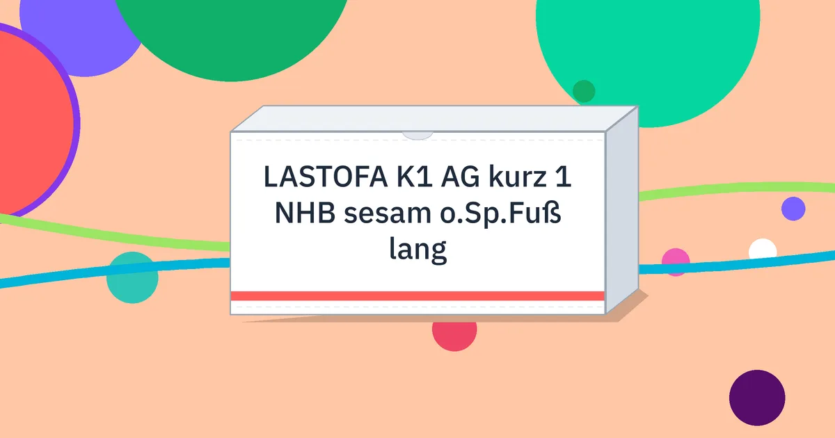 Symbolbild: Packung mit der Aufschrift LASTOFA K1 AG kurz 1 NHB sesam o.Sp.Fuß lang (PZN 14147824) – Verfügbarkeit und Bezug in Apotheken in Frankfurt am Main