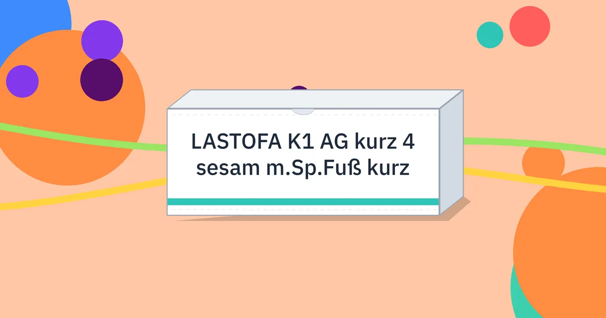 Symbolbild: Packung mit der Aufschrift LASTOFA K1 AG kurz 4 sesam m.Sp.Fuß kurz (PZN 13792439) – Verfügbarkeit und Bezug in Apotheken in Frankfurt am Main
