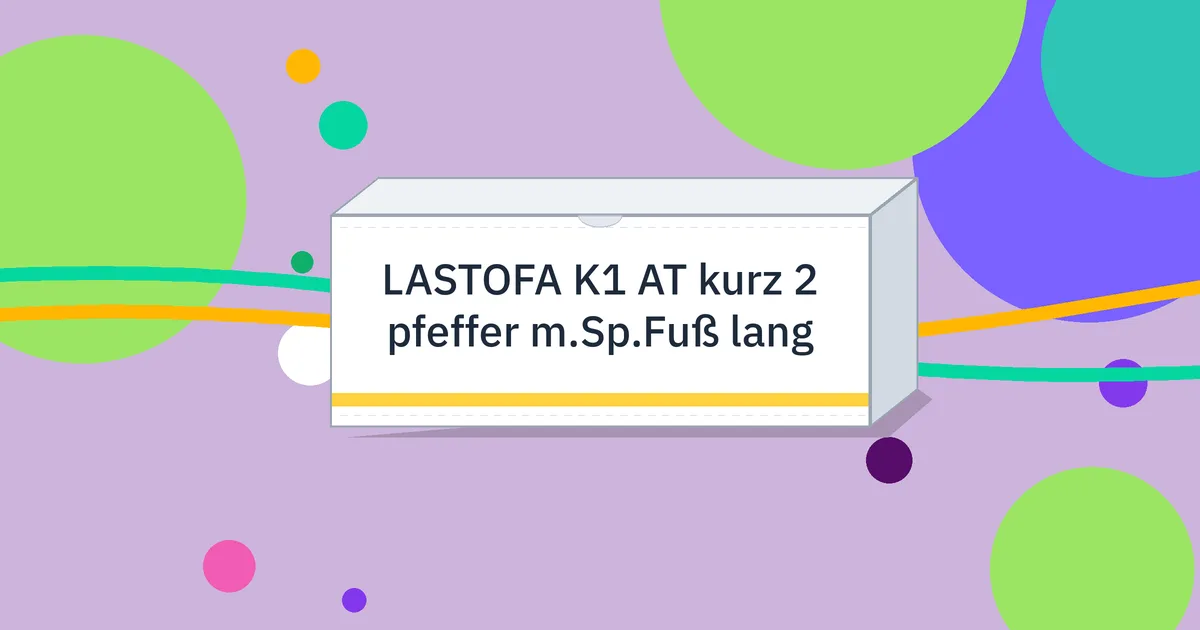Symbolbild: Packung mit der Aufschrift LASTOFA K1 AT kurz 2 pfeffer m.Sp.Fuß lang (PZN 13795691) – Verfügbarkeit und Bezug in Apotheken in Frankfurt am Main