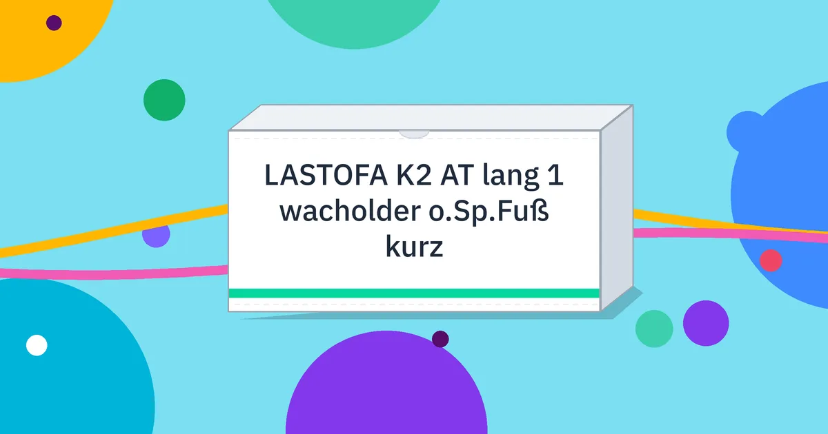 Symbolbild: Packung mit der Aufschrift LASTOFA K2 AT lang 1 wacholder o.Sp.Fuß kurz (PZN 13808301) – Verfügbarkeit und Bezug in Apotheken in Frankfurt am Main