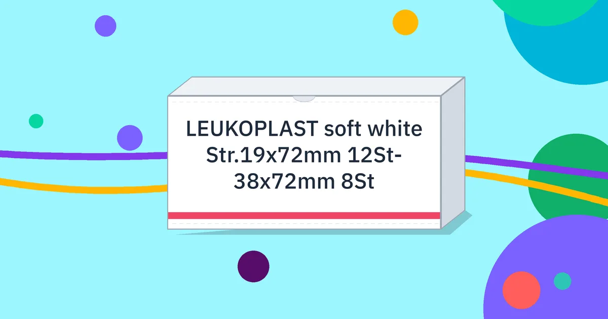 Symbolbild: Packung mit der Aufschrift LEUKOPLAST soft white Str.19x72mm 12St-38x72mm 8St (PZN 14219742) – Verfügbarkeit und Bezug in Apotheken in Frankfurt am Main